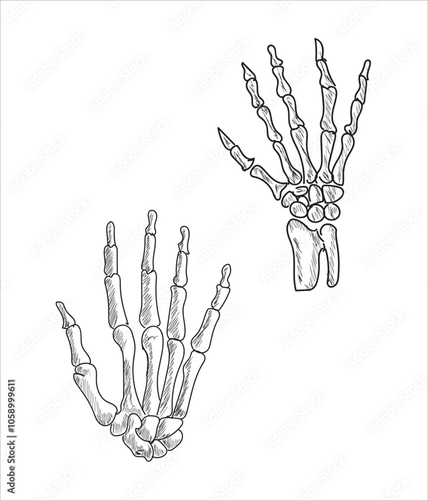 Human skeletal system. Joints and body parts bone icons sketch hand ...