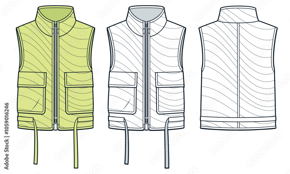 Down Vest Jacket technical fashion Illustration. Sleevless Jacket ...