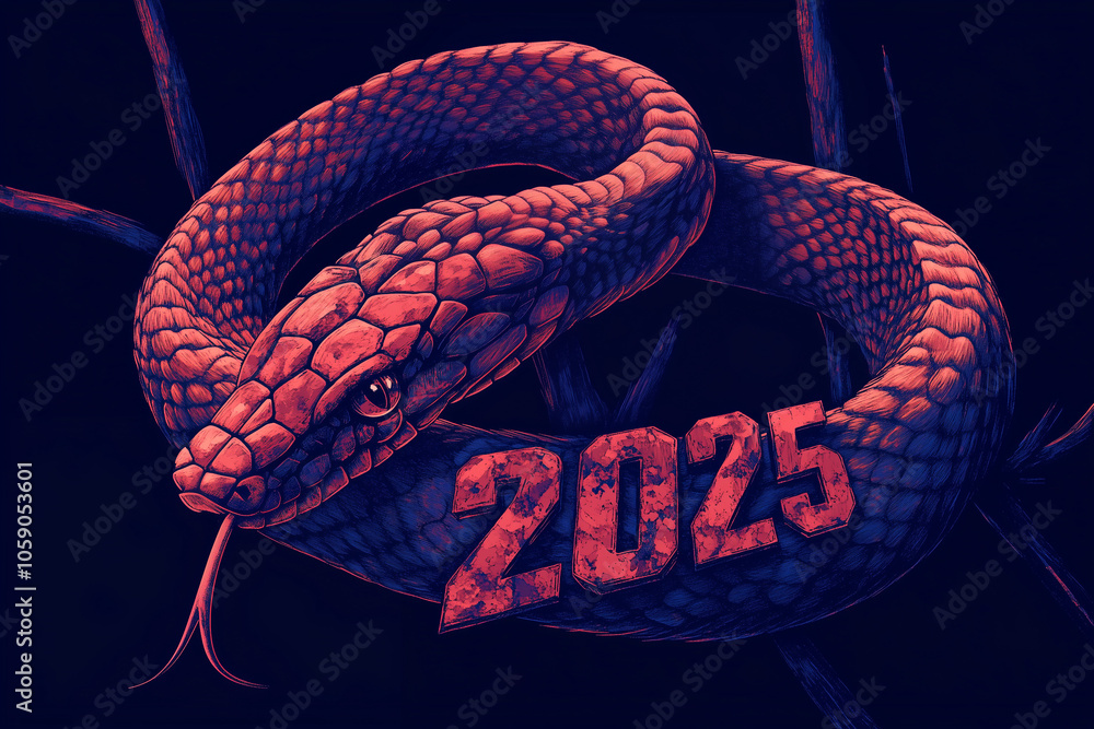 2025 - the year of snake, new year symbol with numbers 2025 Stock ...