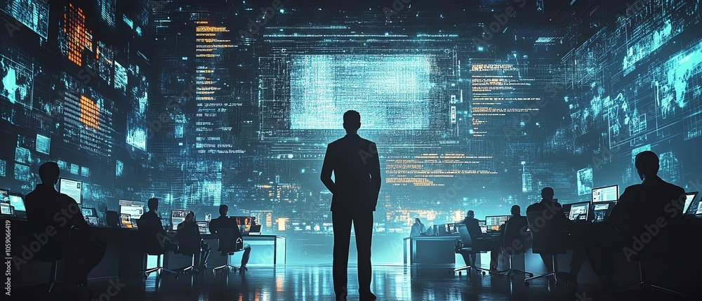 Artistic depiction of a CEO using a digital dashboard to assign tasks ...