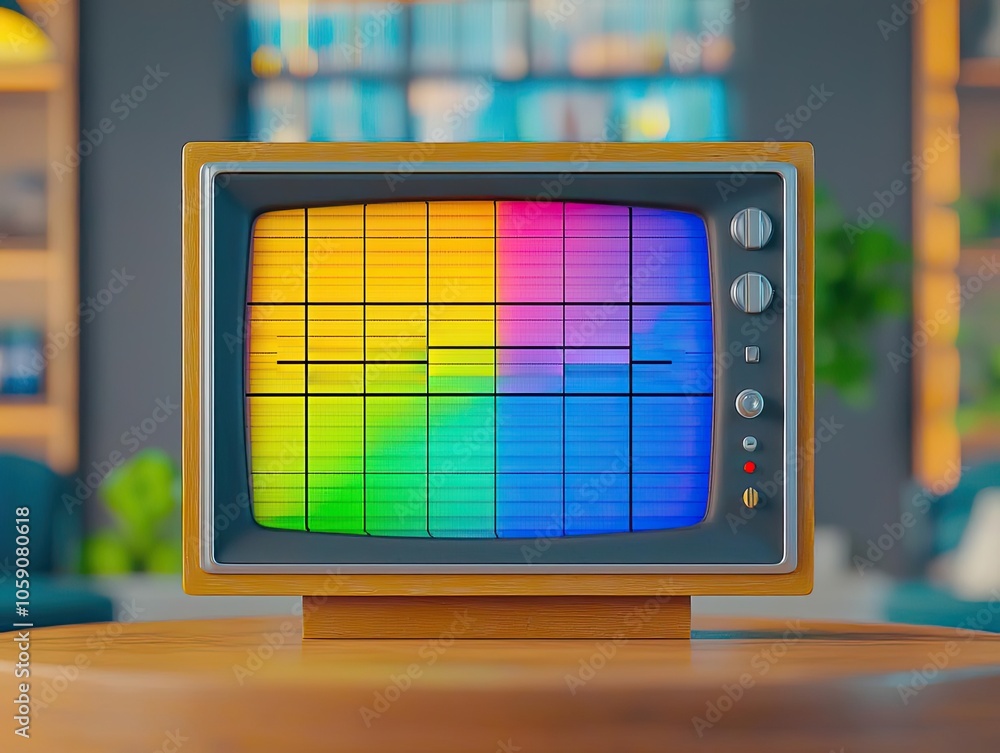 1980s television in static with color bars, bold block text reading ...