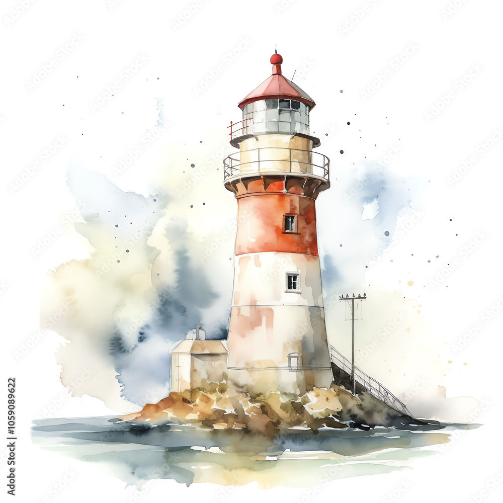 Watercolor Lighthouse Clipart on a isolated background, holiday ...