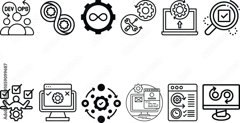 DevOps methodology and software development icon collection Stock ...