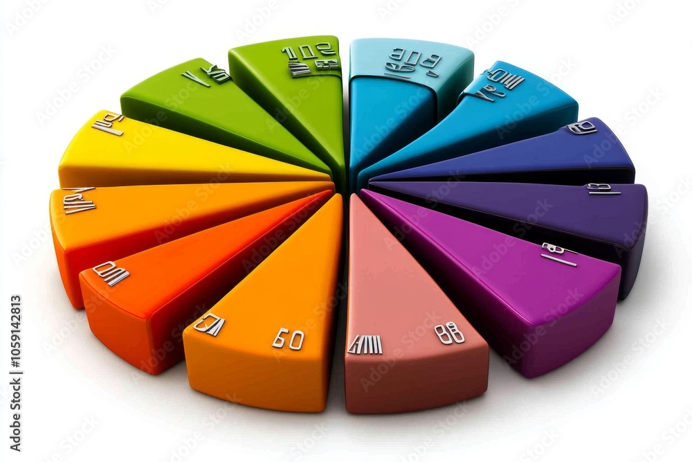 a 2D cartoon illustration of a color wheel chart with vibrant sections ...