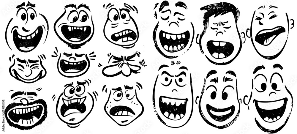 Cartoon faces with happy expressions. Laughing, crying, and crying ...