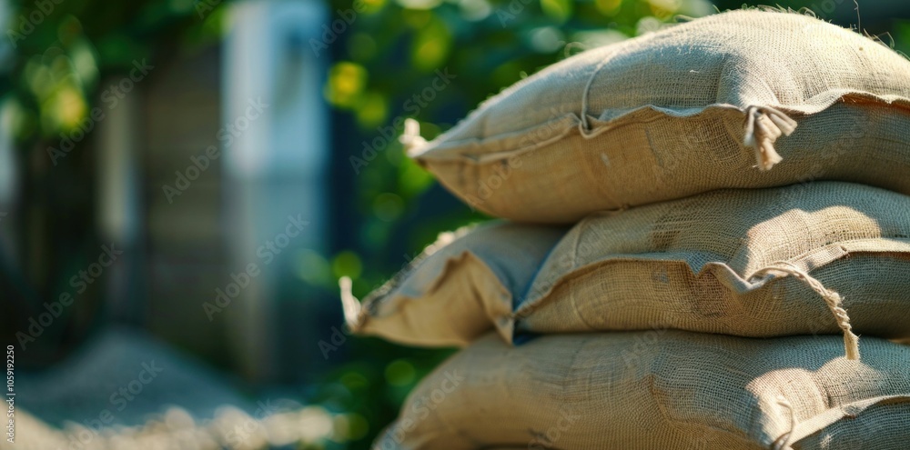 burlap sacks, stacked, natural texture, agriculture, storage, eco ...