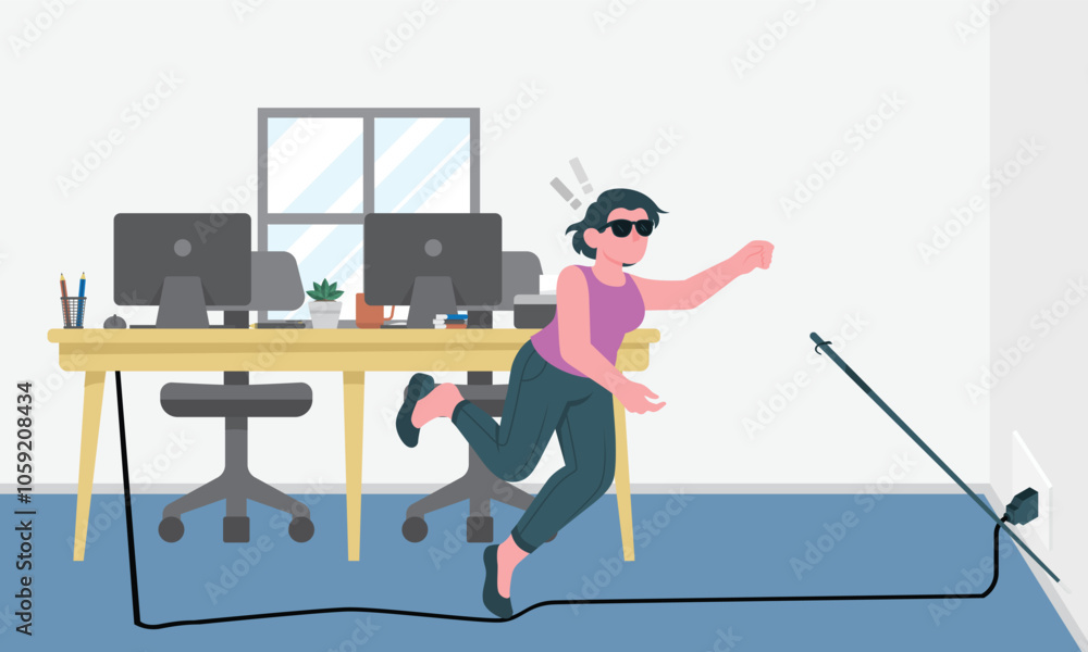 Vector de Stock blind person falling by cable and electric cable trap ...