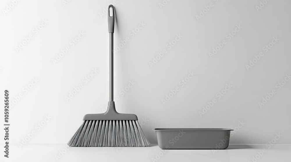 Broom and dustpan on a white background, showing basic cleaning tools ...
