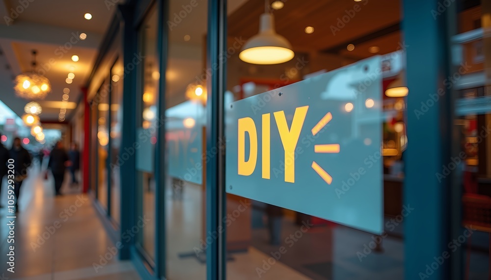 Exploring a storefront featuring a bright DIY sign in a vibrant ...
