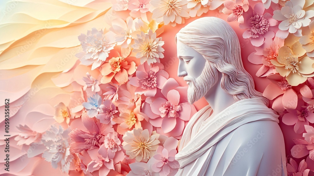 Jesus Christ paper cut with a beautiful flower floral pastel paper ...