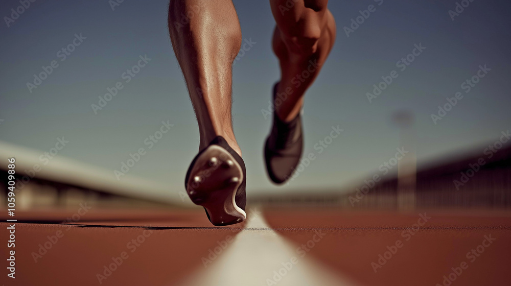 Muscular legs of a runner on a treadmill, Sprinter's feet on the ...