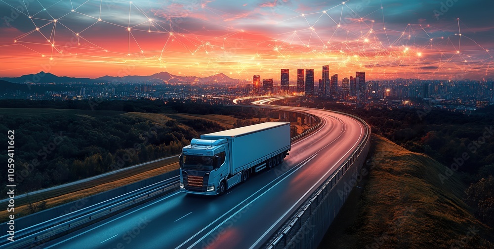 Truck Transportation logistics captured by a commercial blue semi-truck ...