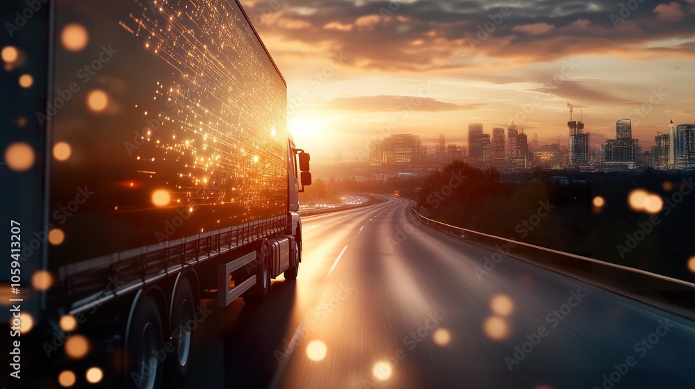 Truck Transportation logistics captured by a commercial blue semi-truck ...
