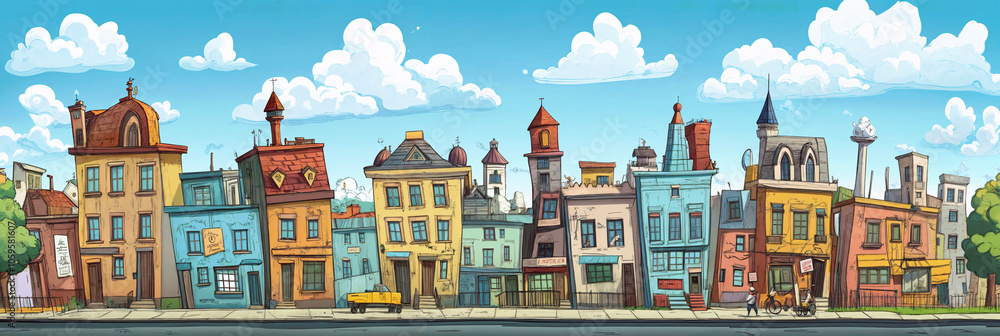 Fantasy Cartoon City Streetscape Background Panorama Concept Drawing ...