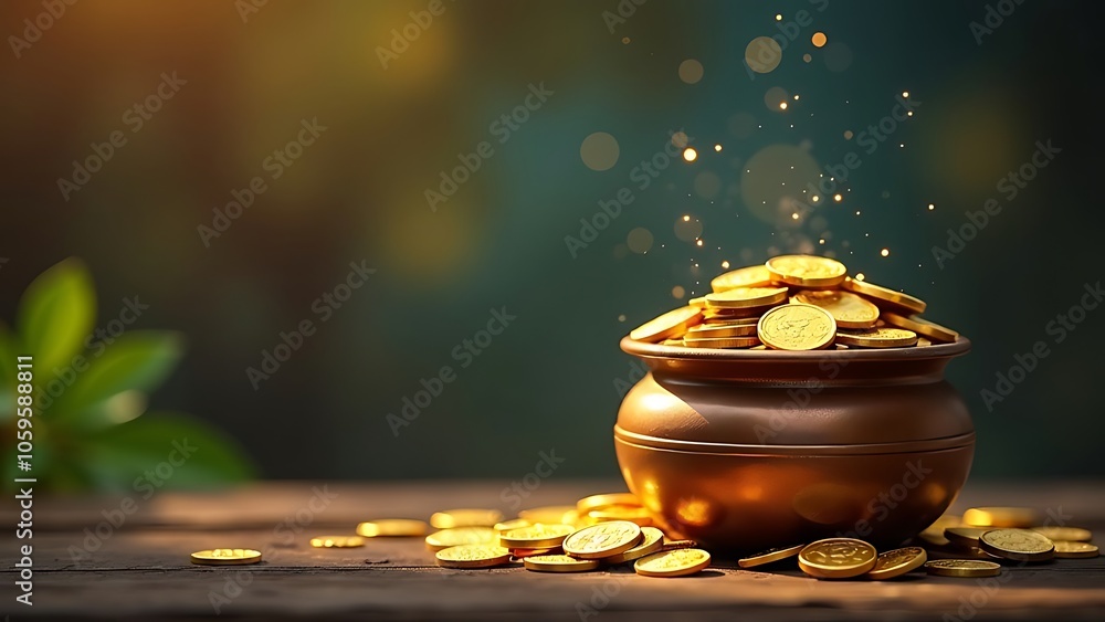 pot of gold. akshaya tritiya background with a pot with gold coins ...