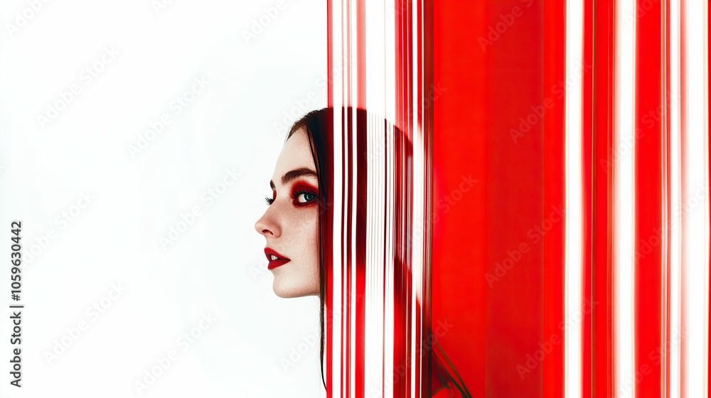 Abstract woman portrait with glass texture. Glitched and corrupted ...