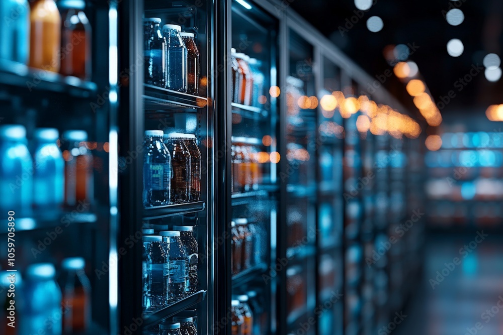 This image portrays a stocked beverage aisle in a store, beautifully ...