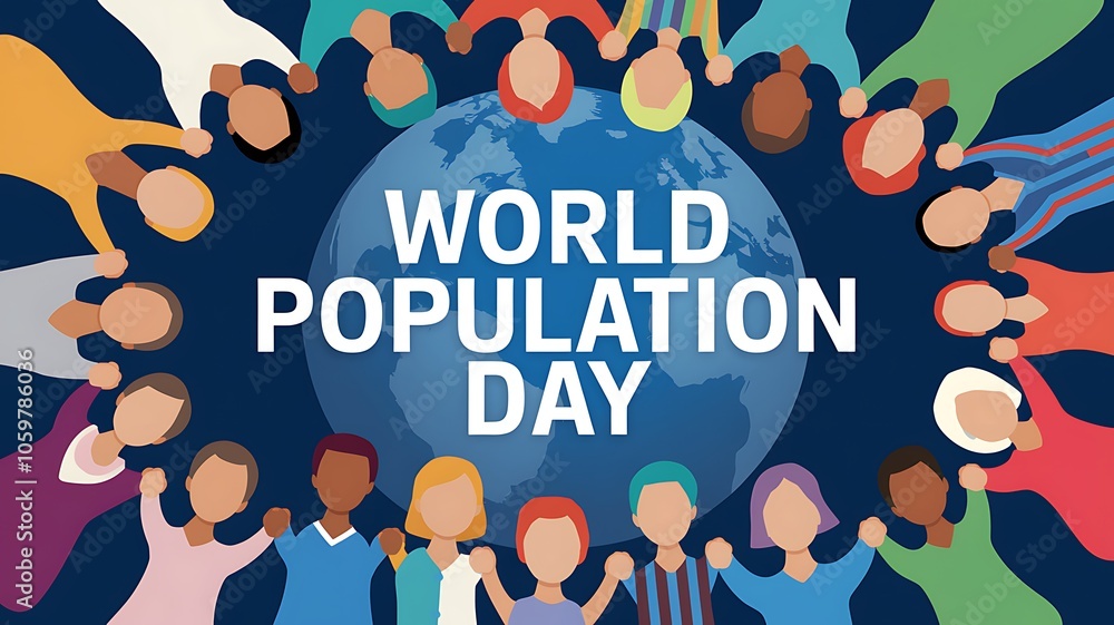 Diverse People Holding Hands Around a Globe for World Population Day ...