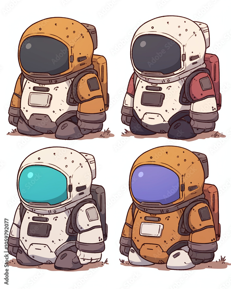 Cute Astronaut Robots: Colorful Illustration of Futuristic Characters ...