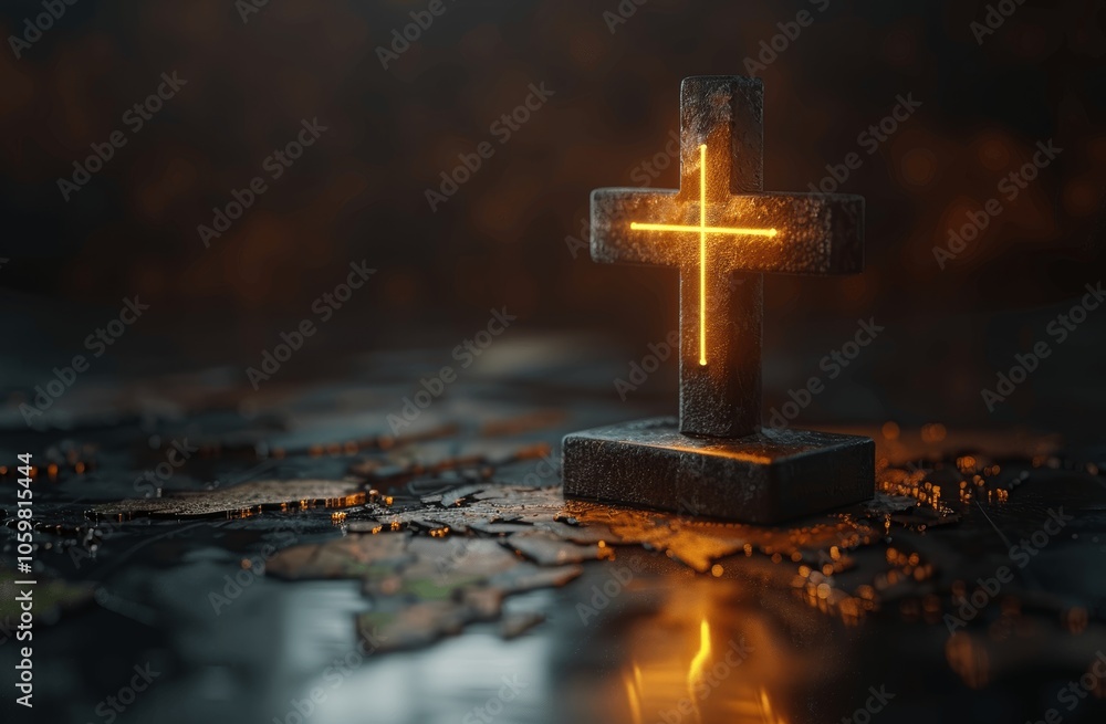 Glowing Cross of Jesus Christ with World Map, Global Missions, Gospel ...