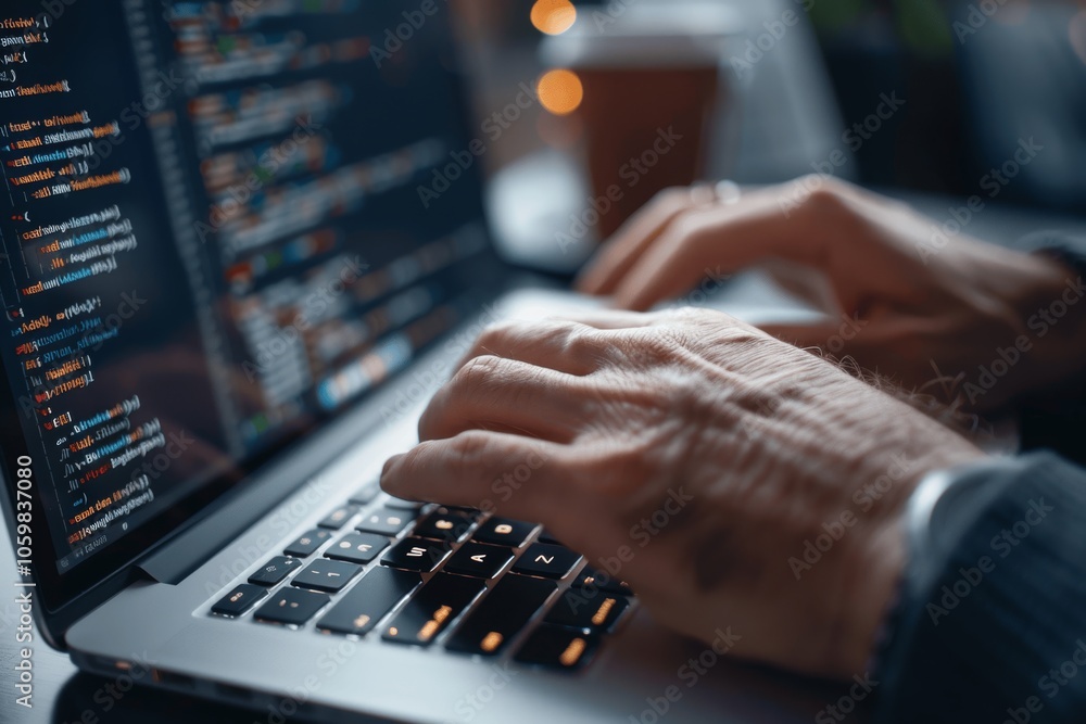 Male Programmer Coding on Laptop at Home Office Desk, Digital Software Development for Apps and ...