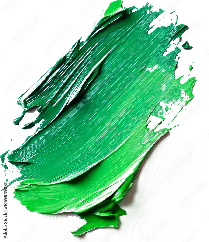 Green paint brush stroke on transparent background, abstract art ...