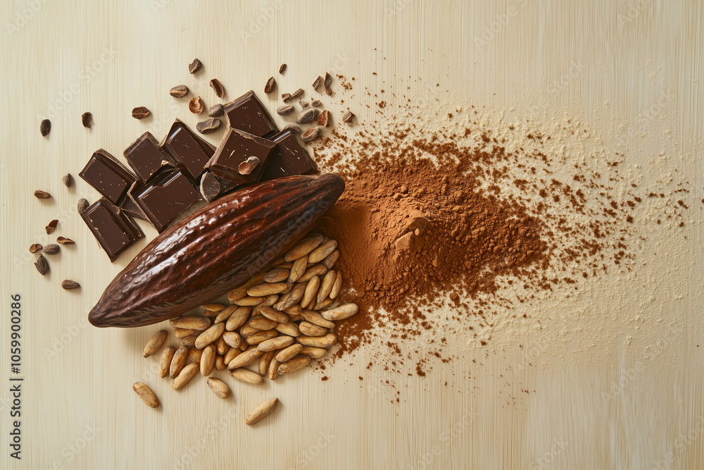 Bright cocoa pods split open, spilling fresh beans alongside dried ...