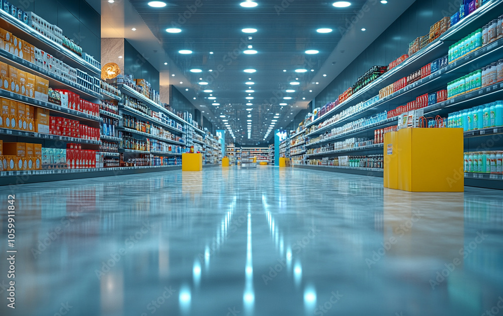 Blurry shopping shelves in supermarkets and department stores realistic ...