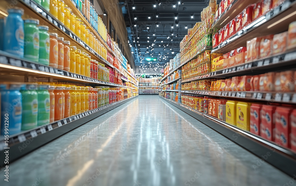 Blurry shopping shelves in supermarkets and department stores realistic ...