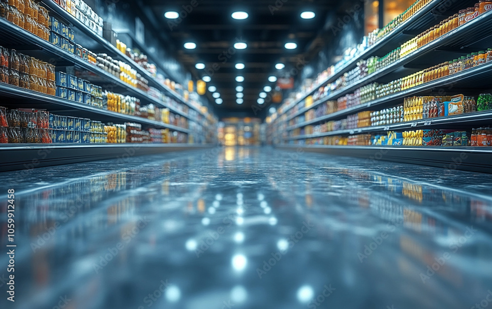 Blurry shopping shelves in supermarkets and department stores realistic ...