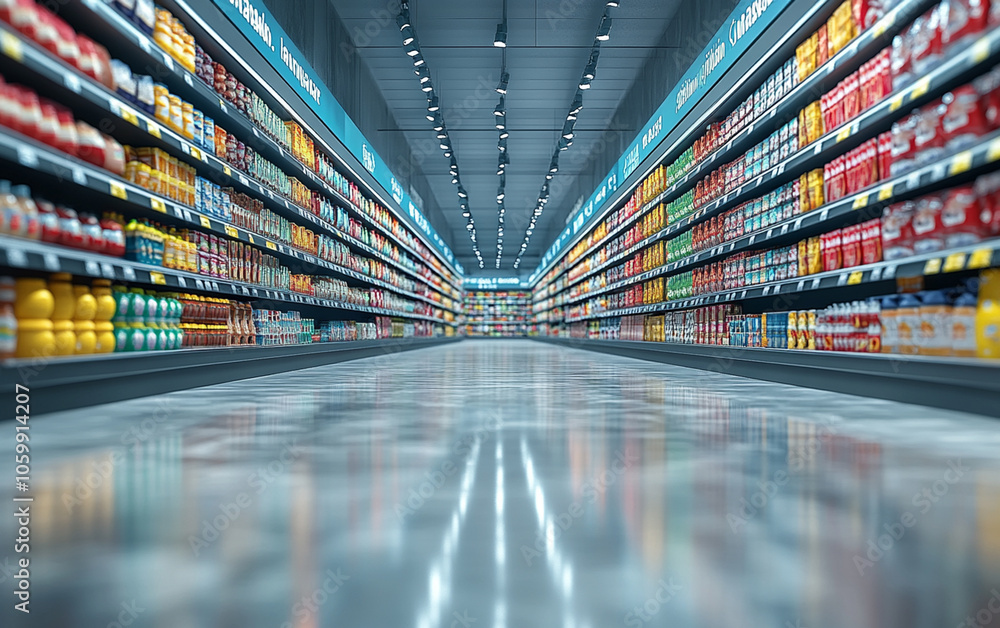 Blurry shopping shelves in supermarkets and department stores realistic ...