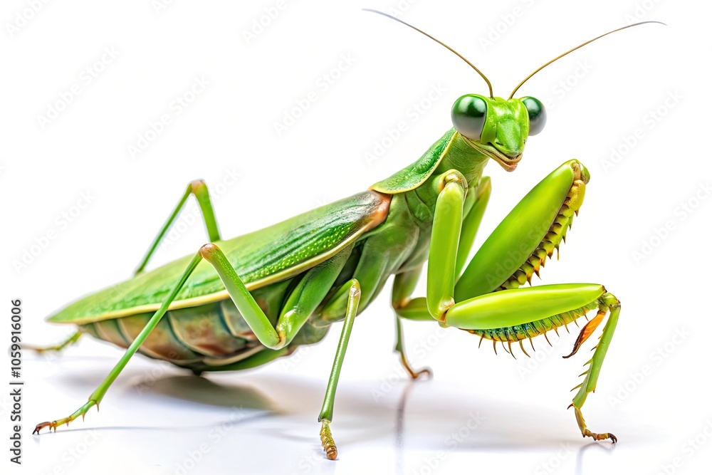 Captivating Green Mantis on a White Background in Augmented Reality ...