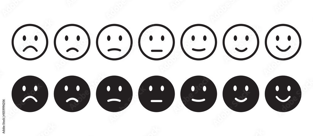 Stock-Illustration „feedback emojis emoticons. smile, neutral, angry ...