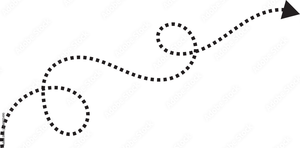 Squiggle line dashed arrow. Dash curved vector editable stroke arrow ...