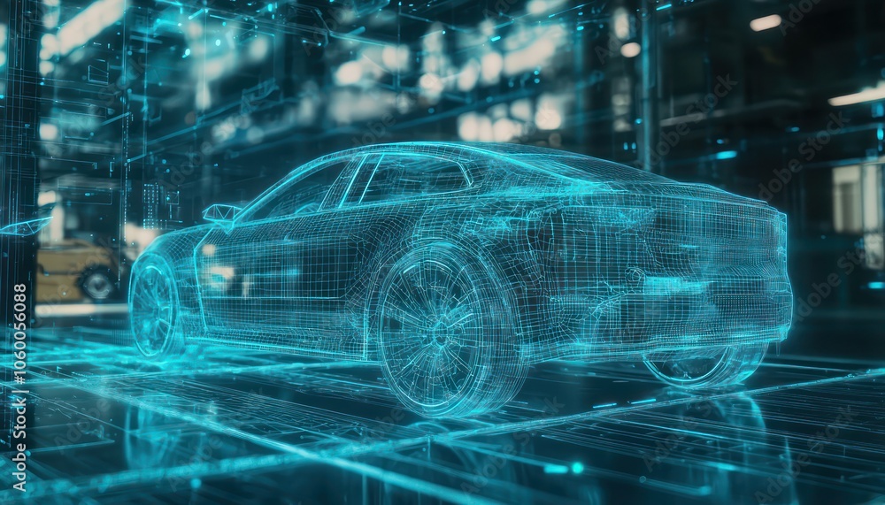 Ilustración de Stock High-resolution hologram showing a wireframe model ...