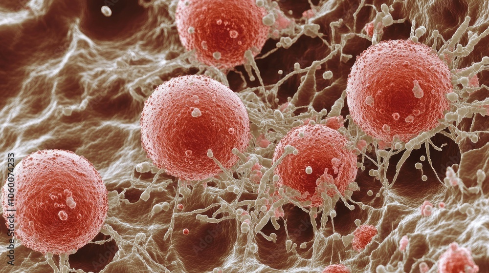 Red blood cells under high magnification, highlighting each distinct ...