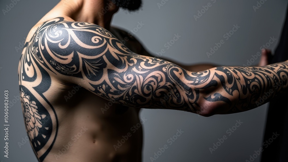 Classic Japanese-inspired arm sleeve tattoo designs in black and white ...
