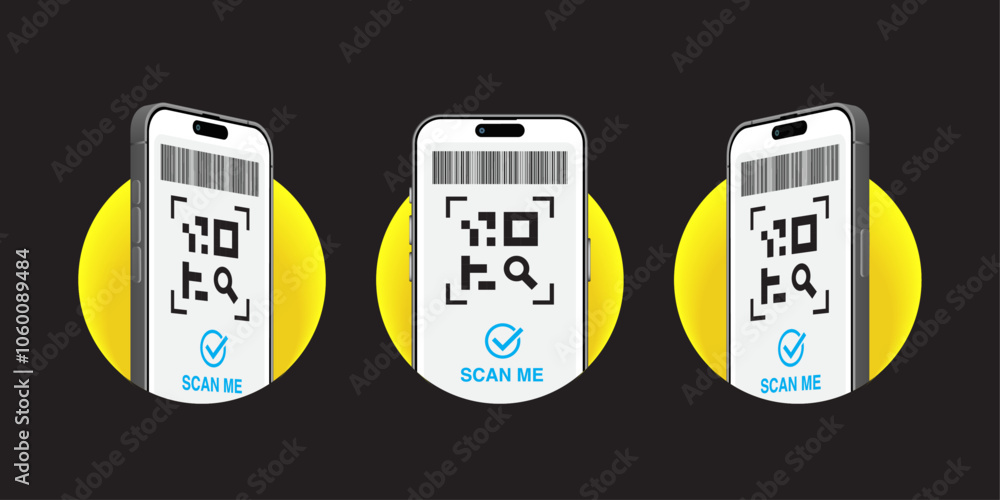 Vector de Stock Smartphone QR Code and Barcode Scan Template. Front and ...