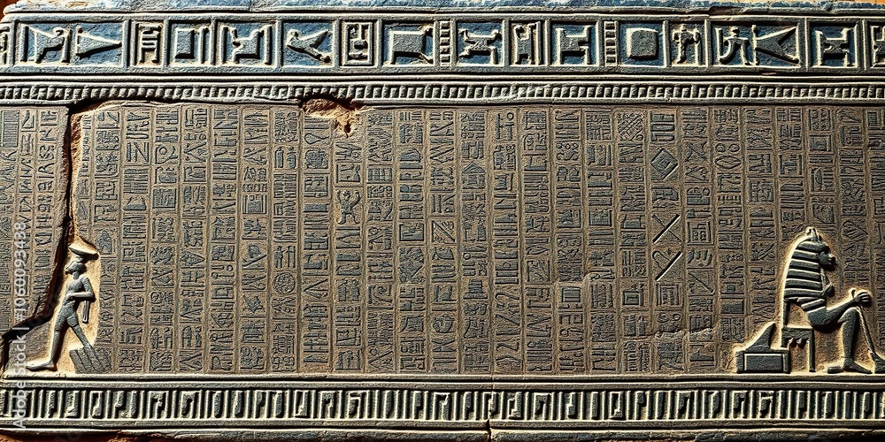 Egyptian blue background with hieroglyphic symbols and ancient patterns ...