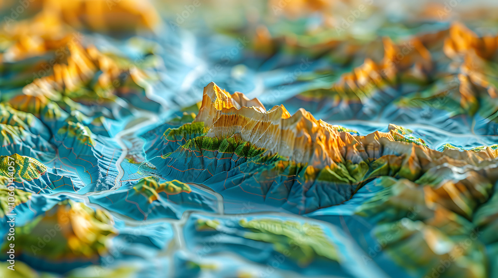 Digital 3D map terrain showcasing GIS geodata mapping concept ...