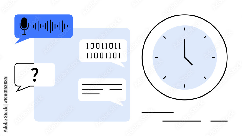 Speech Bubble With Voice Input Binary Code Text Messages And Question Mark Large Clock