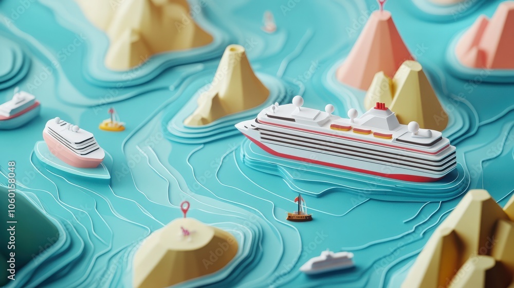 Interactive 3D web vector illustrations showcasing cruise voyages over ...