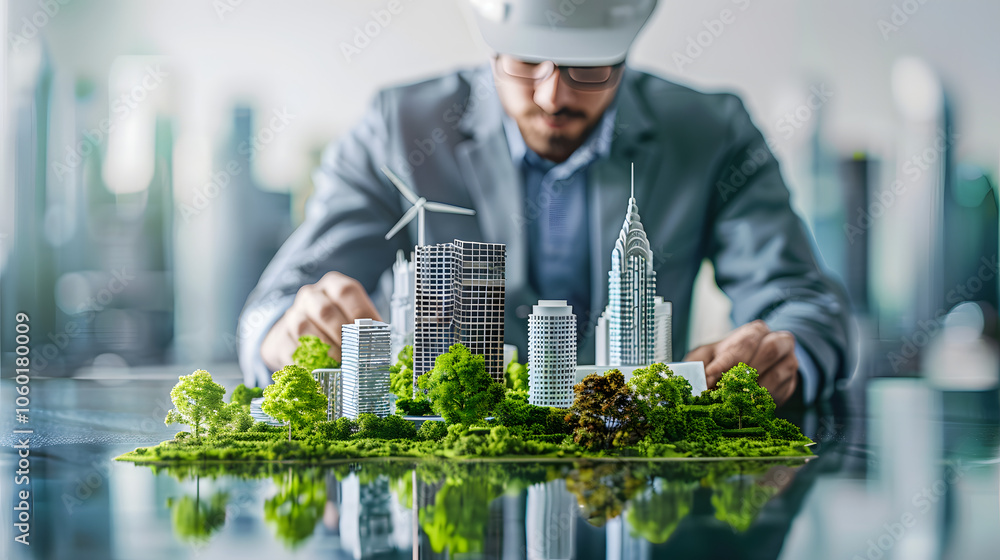 Sustainable mindset engineer plans a city project Eco friendly urban ...