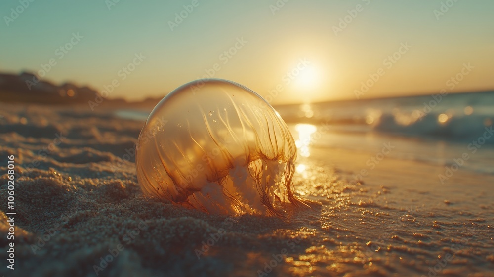 Solitary Jellyfish Stranded on a Desolate Shore.Concept of fragility ...