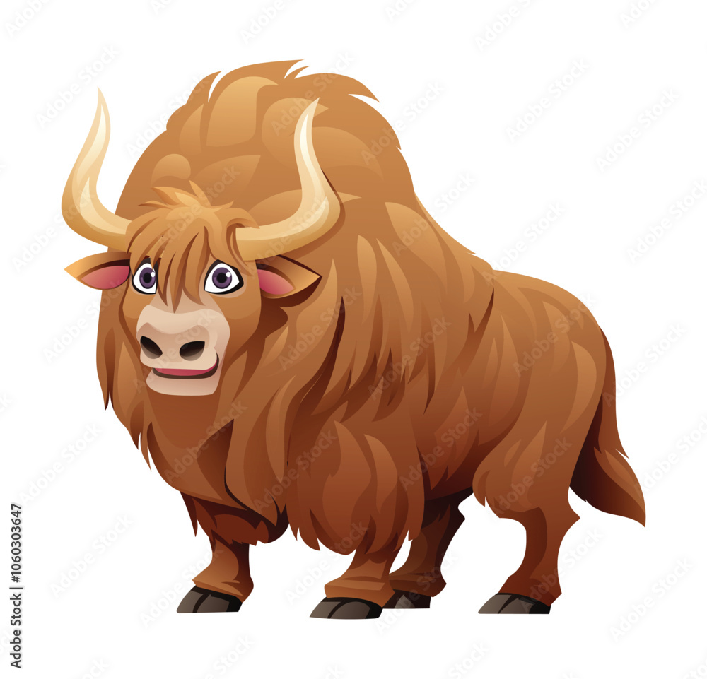 Cartoon yak vector illustration isolated on white background Stock ...