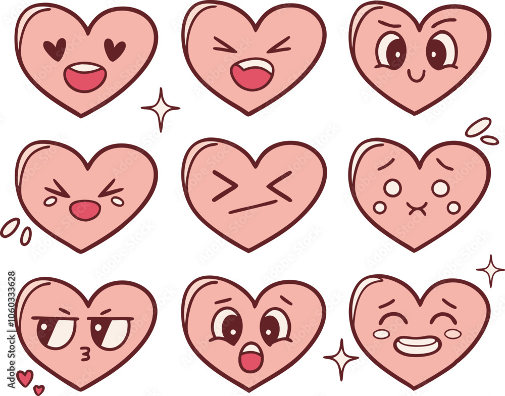 Vector de Stock Lovely Heart Emoticon Vector - Cute Cartoon Heart ...