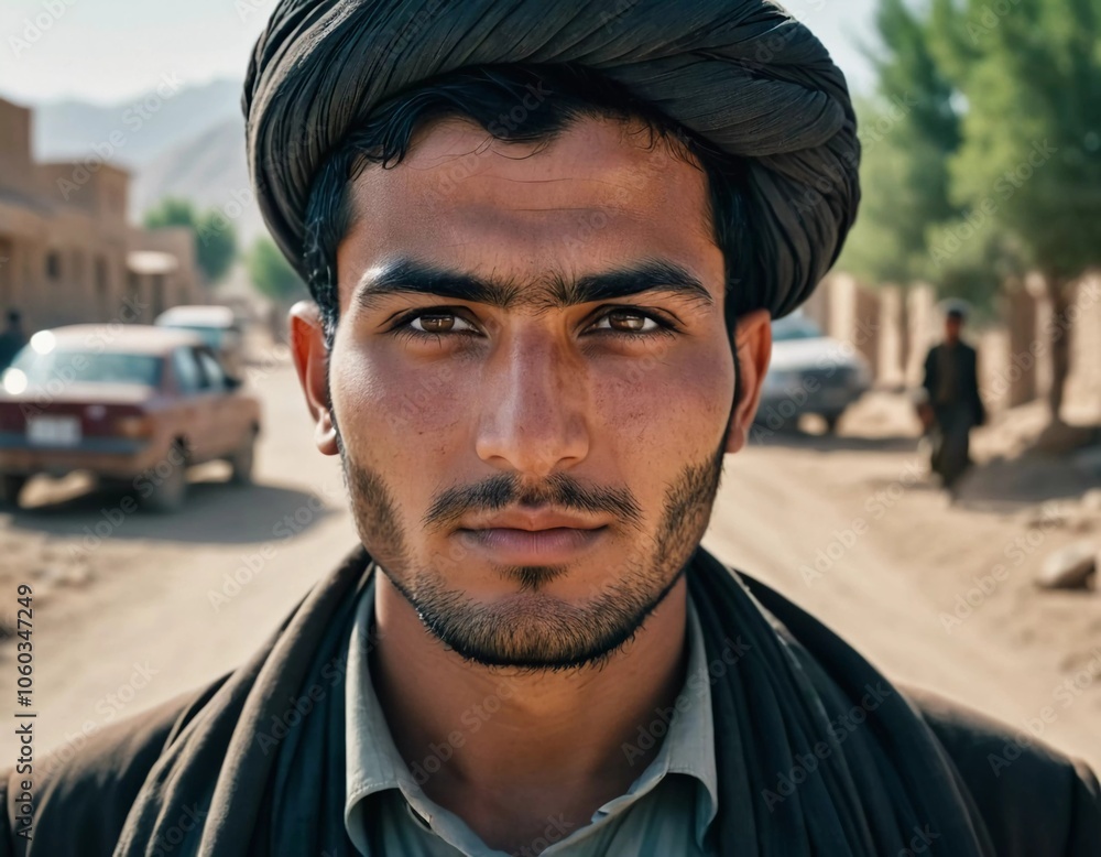 A young man 25 years old from Afghanistan, wearing traditional clothing ...