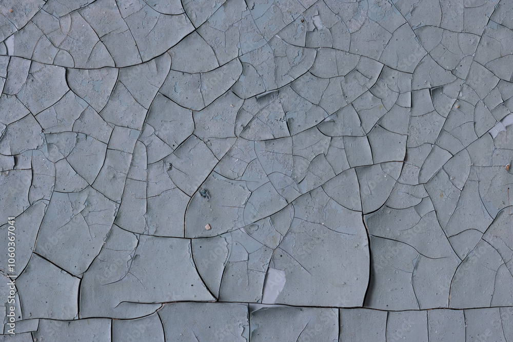 Peeling paint on the wall. Old concrete wall with cracked flaking paint. Weathered rough painted ...