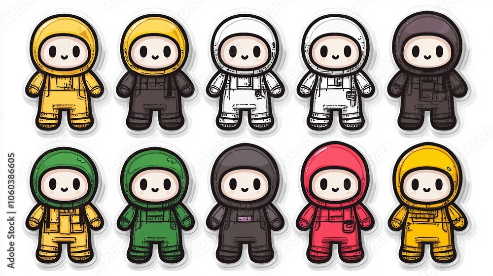 Cute Stick Figure Characters in Colorful Outfits Stock Illustration ...