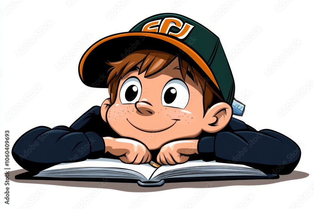 a 2D cartoon illustration of a student writing notes in a notebook ...